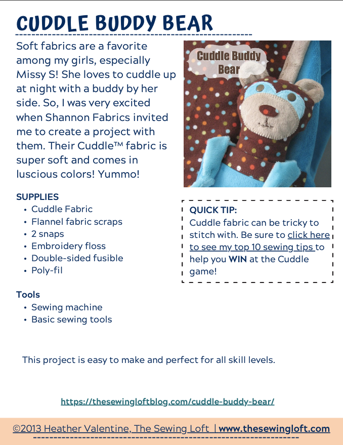 Cuddle Buddy Bear - Tutorial PDF – TheSewingLoft