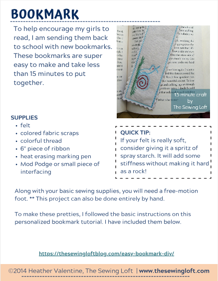 Easy DIY Bookmark - Tutorial PDF – TheSewingLoft
